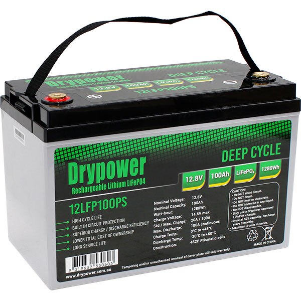 Drypower 100Ah Lithium Deep Cycle Battery (12LFP100PS) - Battery World